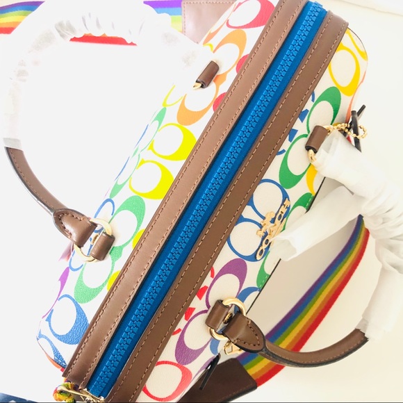 Coach | Bags | Coach Rowan Satchel Rainbow Signature Canvas Purse ...